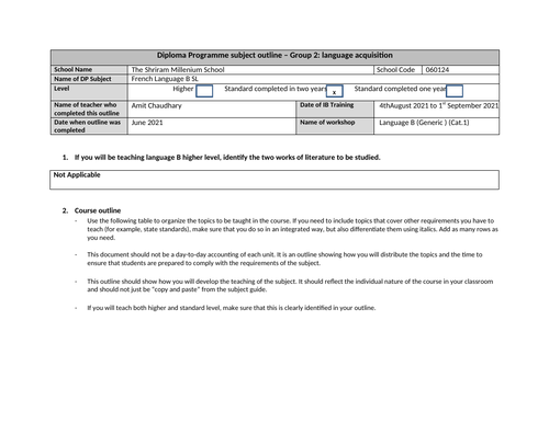 IBDP French B SL-Course outline | Teaching Resources IBDP French B SL-Course outline | Teaching Resources