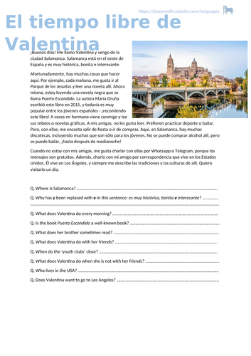 Spanish Reading Comprehension - Free time | Teaching Resources