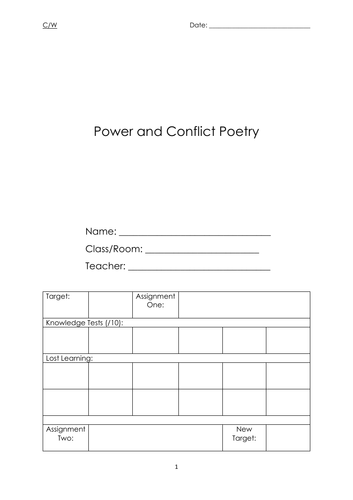 Power and Conflict Poetry Booklet AQA | Teaching Resources