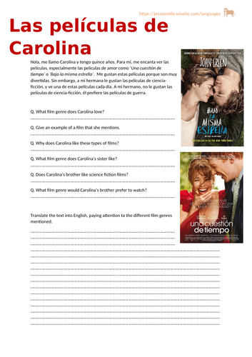 Spanish Reading Comprehension - Films | Teaching Resources