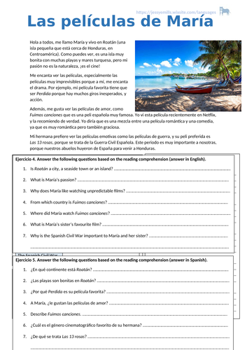 Spanish Reading Comprehension - Films | Teaching Resources