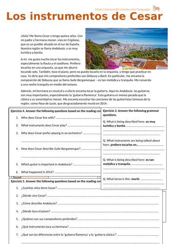 Spanish Reading Comprehension - Instruments | Teaching Resources