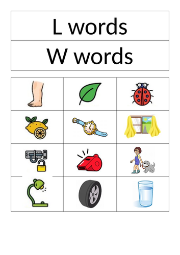 L W Sound Sorting Game | Teaching Resources