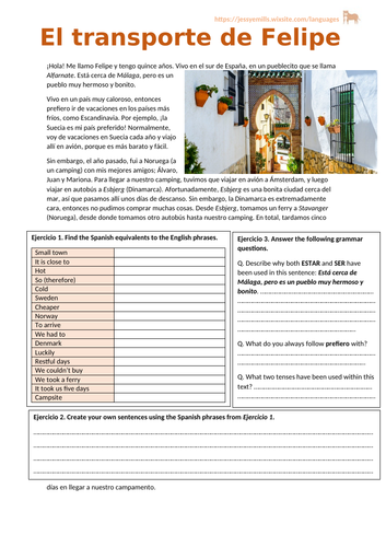 Spanish Reading Comprehension - Transport | Teaching Resources