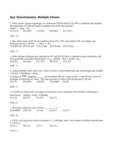 GAS STOICHIOMETRY MULTIPLE CHOICE Grade 11 Chemistry Molar Volume WITH ... GAS STOICHIOMETRY MULTIPLE CHOICE Grade 11 Chemistry Molar Volume WITH ...