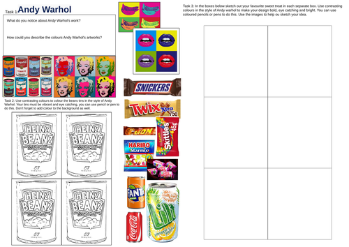 A3 Art Andy Warhol Style Worksheet | Teaching Resources