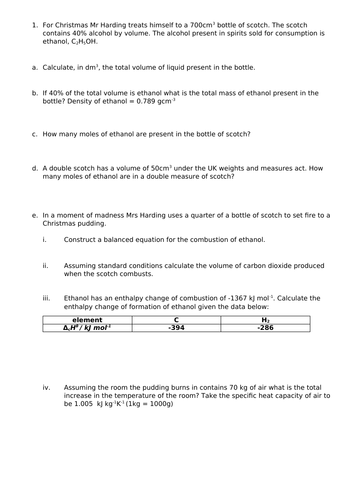 KS5 Christmas Chemistry Questions | Teaching Resources