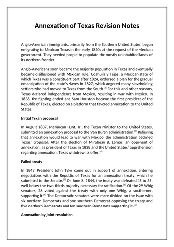 Annexation of Texas Revision Notes | Teaching Resources