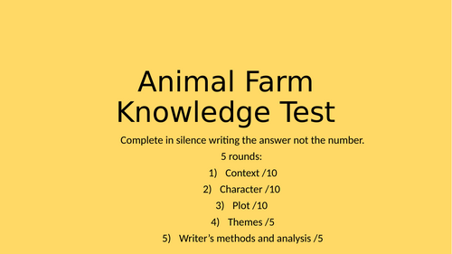 Animal Farm Knowledge Test | Teaching Resources