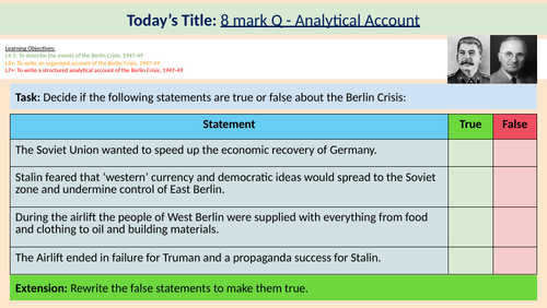 L10: 8 mark analytical account question -GCSE History Edexcel ...