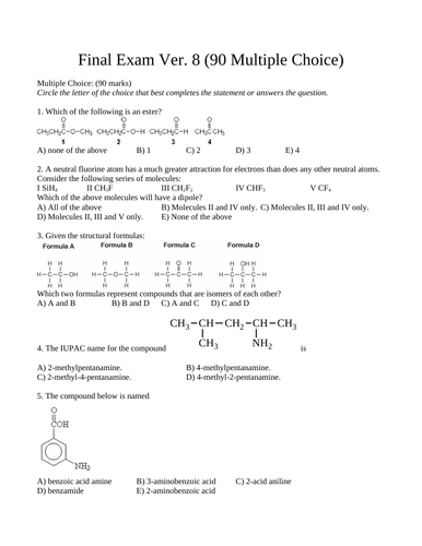 FINAL EXAM Grade 12 Chemistry 90 Multiple Choice Final Exam SCH4U WITH ...