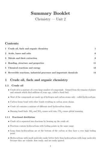 WJEC GCSE Chemistry Unit 2 — Summary Booklet | Teaching Resources