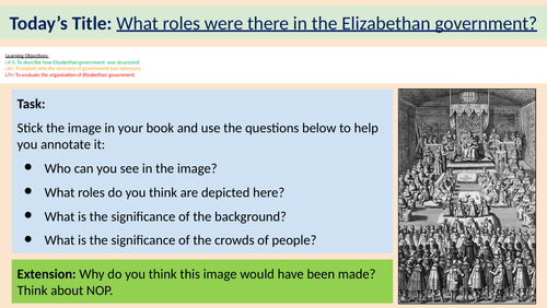 L2: Elizabethan Government (GCSE History EEE Edexcel) | Teaching Resources