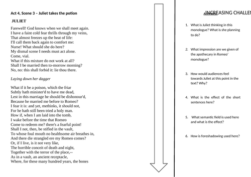 Romeo and Juliet Close analysis Act 4 | Teaching Resources