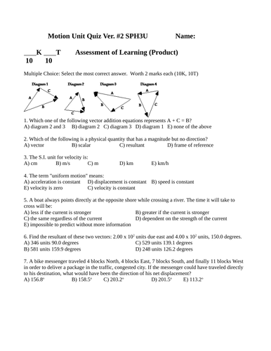 KINEMATICS QUIZ WITH ANSWERS Physics Quiz Displacement Velocity ...