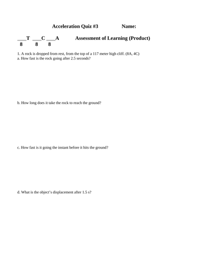 KINEMATIC EQUATIONS QUIZ WITH ANSWERS Acceleration, Projectiles Motion ...