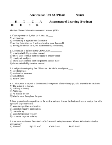 Physics Acceleration Test With Answers Linear Acceleration Ualm