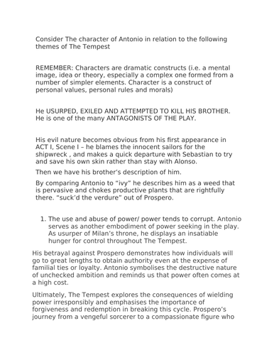 OCR ENGLISH LITERATURE A LEVEL : character analysis ANTONIO "THE ...