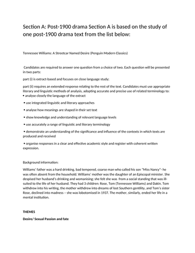 A LEVEL REVISION: English Literature A STREETCAR NAMED DESIRE - essay ...