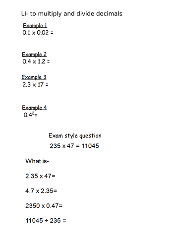 Multiply and divide decimals | Teaching Resources