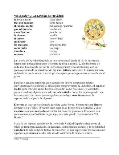 El Gordo y La Lotería de Navidad Lectura: Spanish National Christmas ...