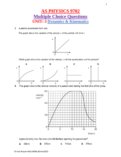 AS PHYSICS 9702:DYNAMICS & KINEMATICS | Teaching Resources AS PHYSICS 9702:DYNAMICS & KINEMATICS | Teaching Resources