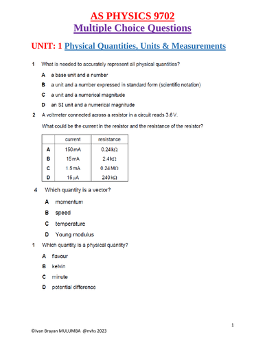AS PHYSICS 9702: Physics Quantities & Units | Teaching Resources