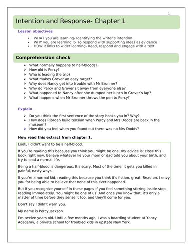 LIGHTNING THIEF- LESSONS | Teaching Resources