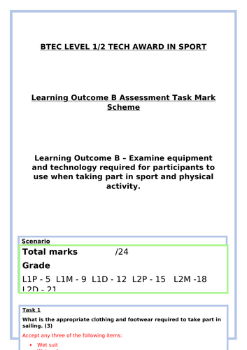 Learning Outcome B Assessment Piece & Mark Scheme | Teaching Resources