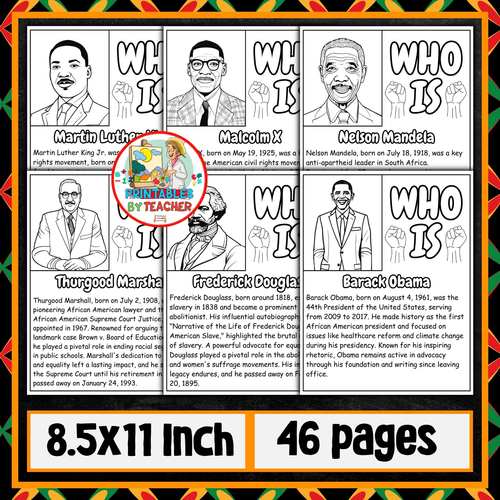 Black History Month Coloring Pages Posters |46 Black Heroes Biography ...