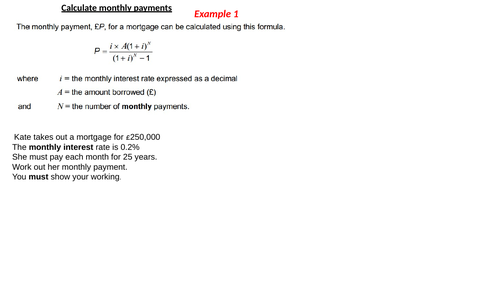 Mortgages lesson-AQA L3 Mathematical studies (Core Maths) | Teaching ...
