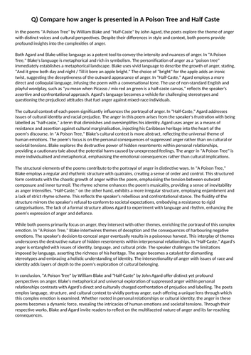 Compare how anger presented in A Poison Tree and one other poem ...