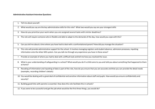 Administrative Assistant Interview Questions | Teaching Resources Administrative Assistant Interview Questions | Teaching Resources