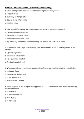 Economics - Theme 2 - Purchasing Power Parity | Teaching Resources