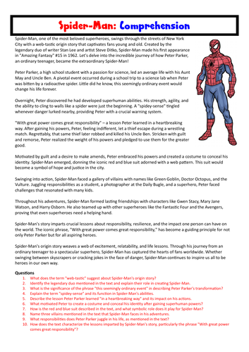 Reading Comprehension: Spiderman | Teaching Resources