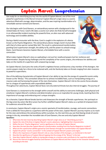 Reading comprehension: Captain Marvel | Teaching Resources