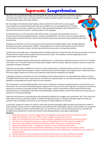 Reading comprehension: Superman | Teaching Resources