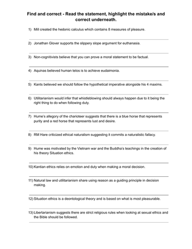 OCR Ethics Spot the mistake 'Do now' / Starter | Teaching Resources