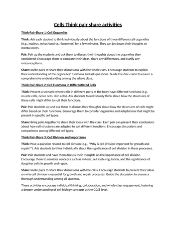 Cells - Think pair share and debate activities | Teaching Resources