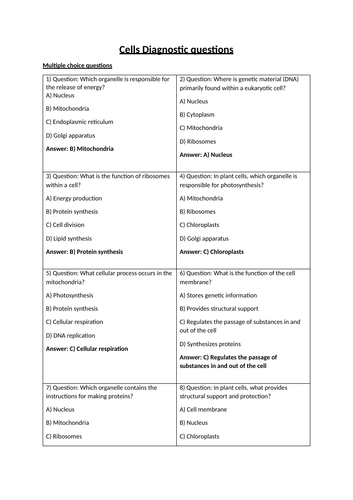 Cells diagnostic question toolkit | Teaching Resources