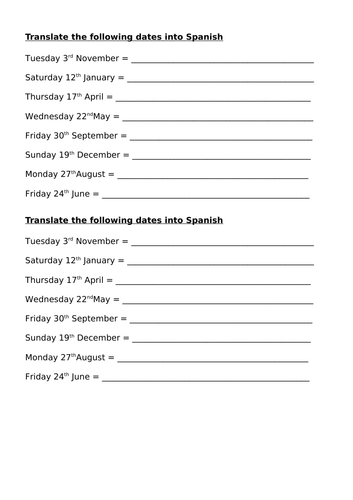 Spanish Date Translation | Teaching Resources