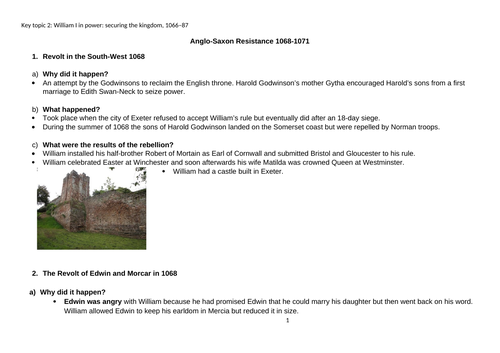 How did William use castles to control England | Teaching Resources