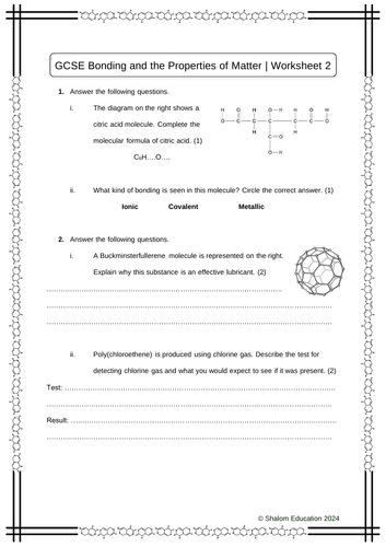 GCSE Chemistry - Bonding and The Properties of Matter Practice ...