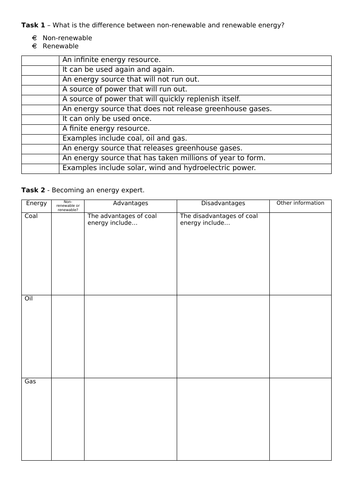 KS3 Geography Climate Change. L5. Renewable and nonrenewable energy ...