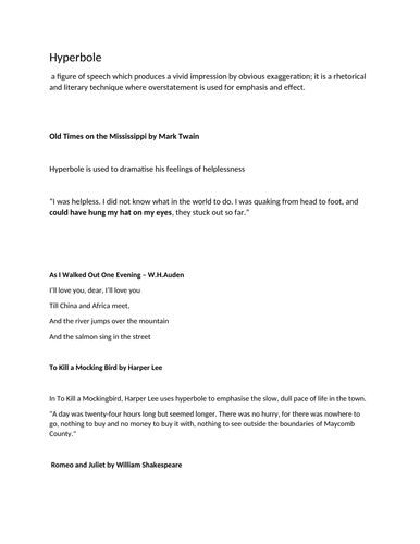 Hyperboles in Unseen Poetry GCSE English Literature | Teaching Resources