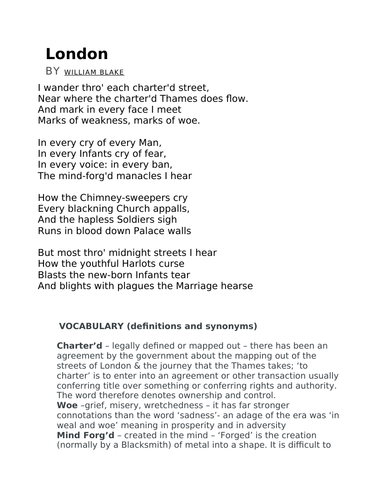 GCSE English Literature revision notes on "London" by William Blake ...