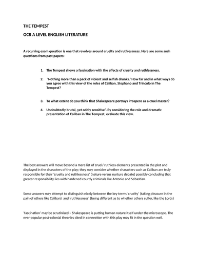 A LEVEL ENGLISH LITERATURE the theme of cruelty and ruthlessness in THE ...