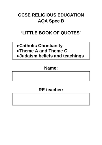 AQA GCSE RE Spec B: Key quotes revision booklet | Teaching Resources AQA GCSE RE Spec B: Key quotes revision booklet | Teaching Resources