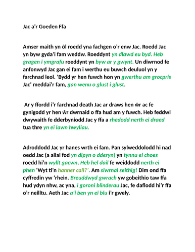Blwyddyn 3 Cymraeg Iaith Gyntaf - Jac a'r Goeden Ffa | Teaching Resources