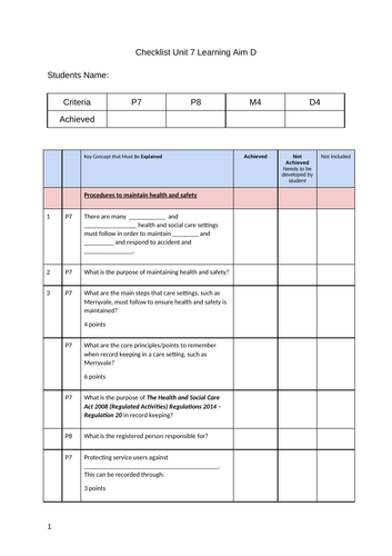 Checklist: Unit 7 Learning Aim D Level 3 BTEC Health and Social Care ...